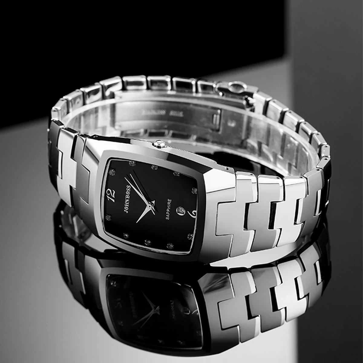JS men's watch tonneau-shaped dial, tungsten steel strap square watch ...