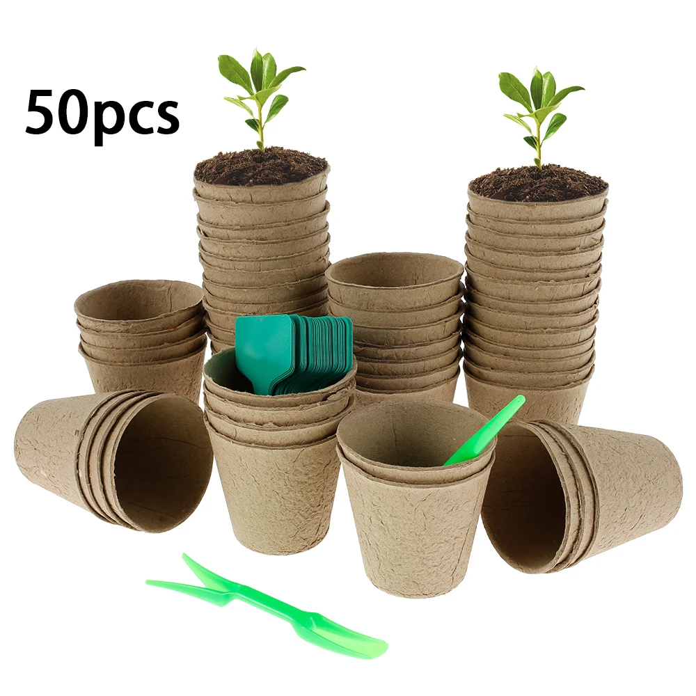 50pcs-Biodegradable-Nursery-Pots-Round-Paper-Peat-Flower-Vegetable ...