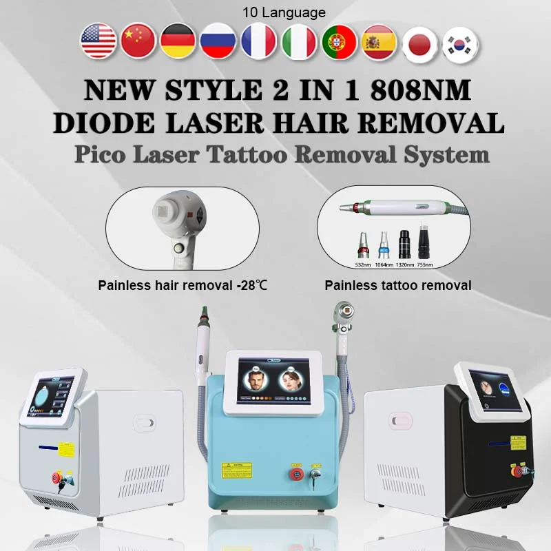2023 Hi Q 2in1 Pico Laser Diode 532/1320/808/1064 nm Diode Laser Hair Removal Machine Picosecond ...
