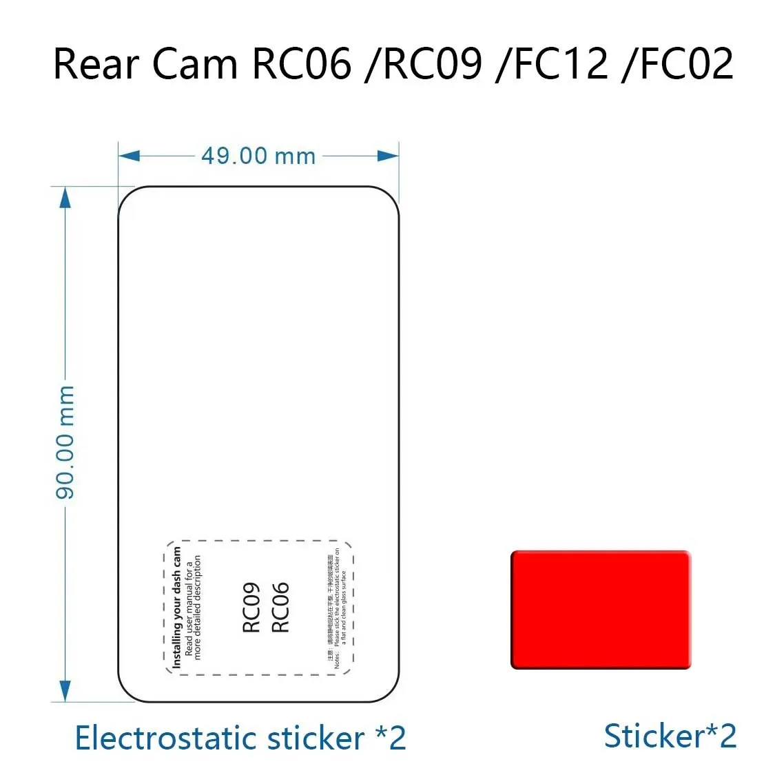 for 70mai Rear Cam RC06 / RC09 / FC12 / FC02 Film and Static Stickers ...