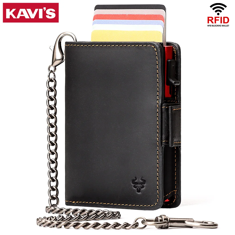 KAVIS-Women-Wallets-Crazy-Horse-Leather-Pop-Up-Card-Holder-RFID-Protect ...