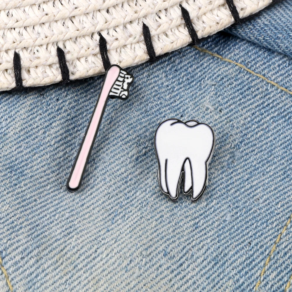 Kids Tooth And Toothbrush Enamel Brooches Cartoon Healthy White Teeth ...