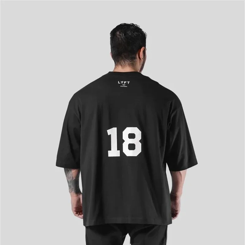 LYFT-2024-Men-T-shirt-Male-Sports-Gym-Muscle-Fitness-T-Shirt-Loose-Half ...
