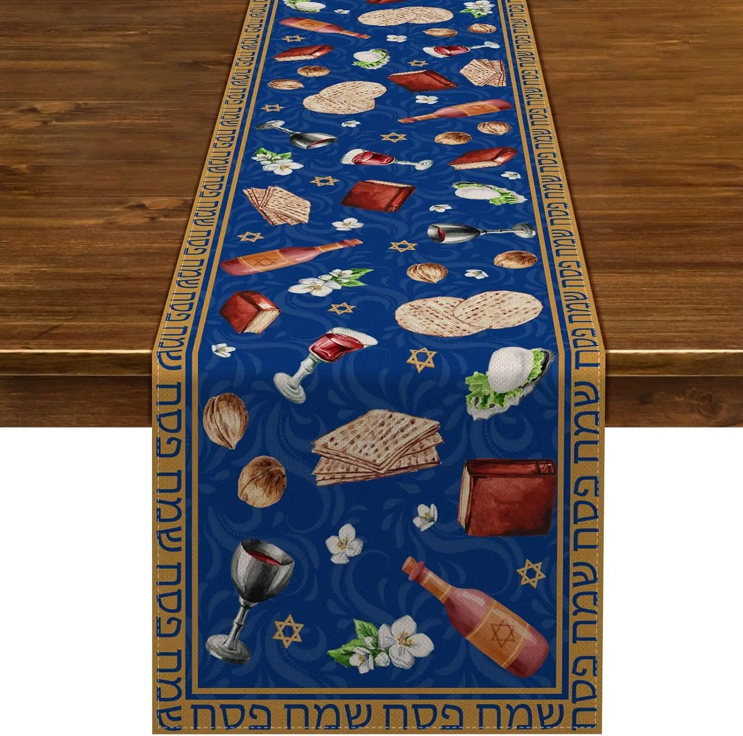 Happy Passover Linen Table Runner Holiday Party Decor Pesach Jewish ...