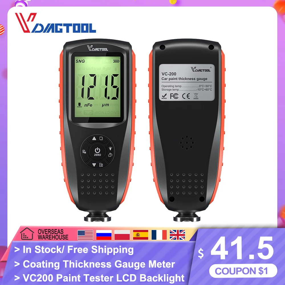 VDIAGTOOL VC200 Car Paint Thickness Tester Auto Thickness Coating Meter ...