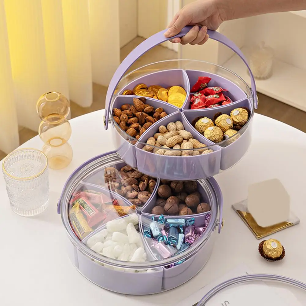 Plastic-Snack-Serving-Tray-With-Lid-And-Removable-Dividers-Portable ...