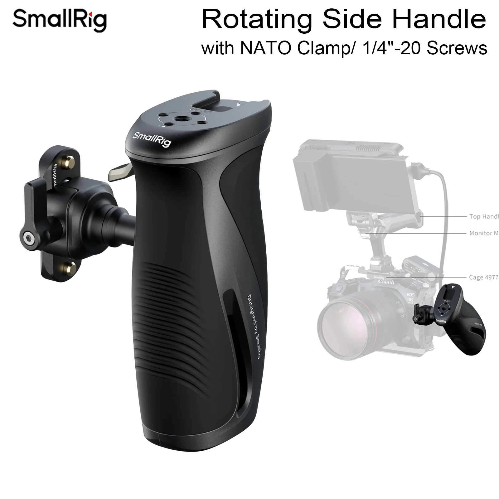 SmallRig Rotating NATO Side Handle with 1/4 Screws NATO Clamp 360 ...