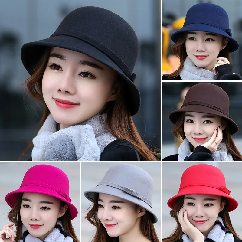 Outono inverno feminino sentiu fedoras chapéu bowknot senhoras chapéu ...