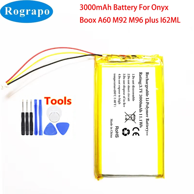 New 3.7V 3000mAh Li-Polymer Battery For Onyx Boox A60 M92 M96 plus ...