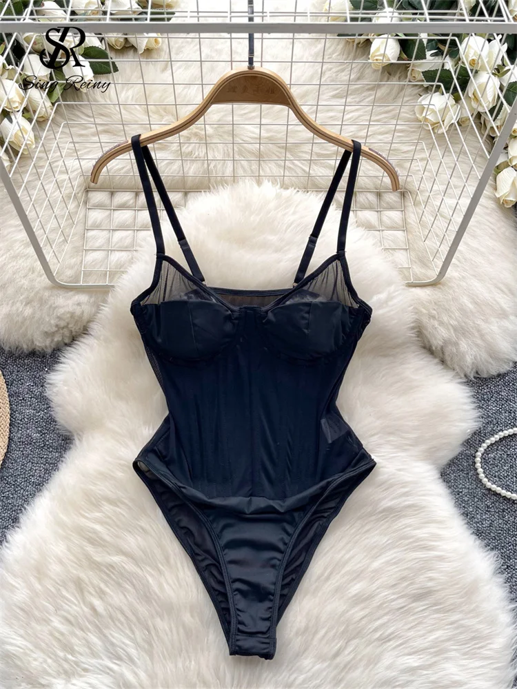 SINGREINY Transparent Club Slim Backless Bodysuits Sleeveless Skinny ...