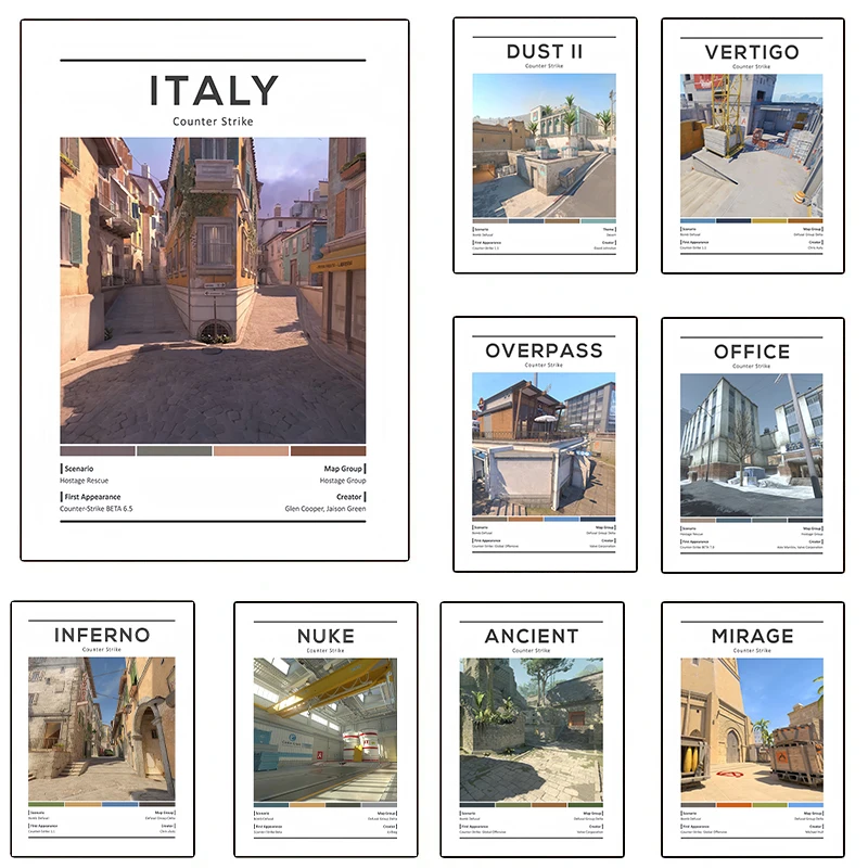 CS2 Minimalist Vertical Map Poster Counter Strike Classic Game Scene ...