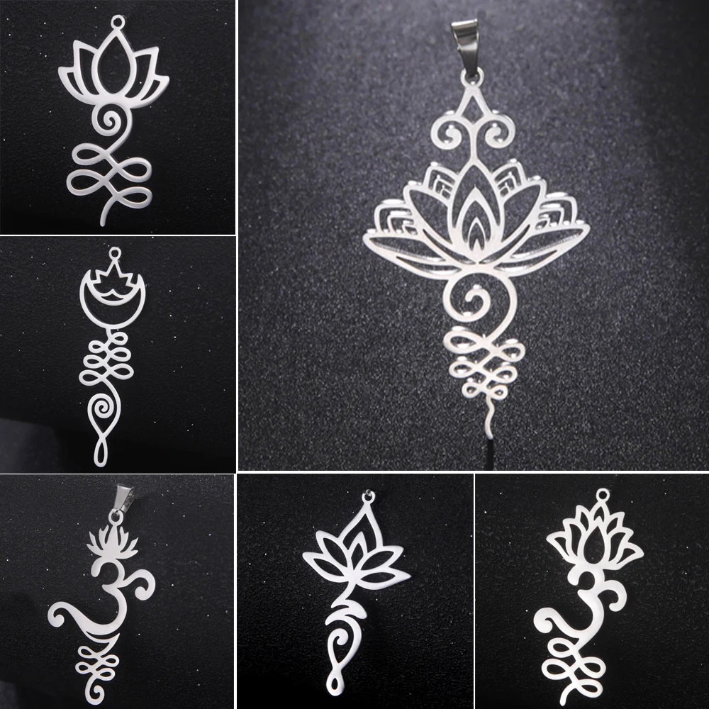 Wholesale-Stainless-Steel-Unalome-Lotus-Flower-Charms-Religious-Amulet ...