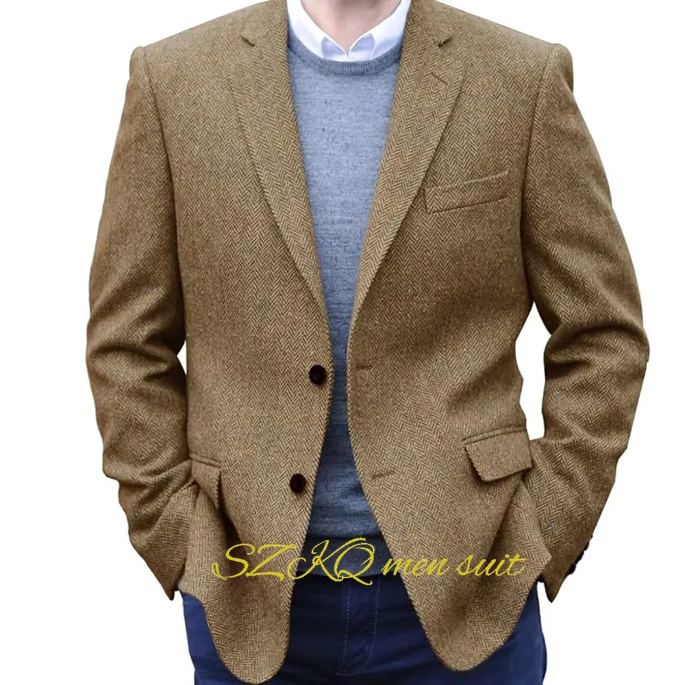 Men-s-Herringbone-Tweed-Blazer-Jacket-2-Button-Lightweight-Casual-Sport ...