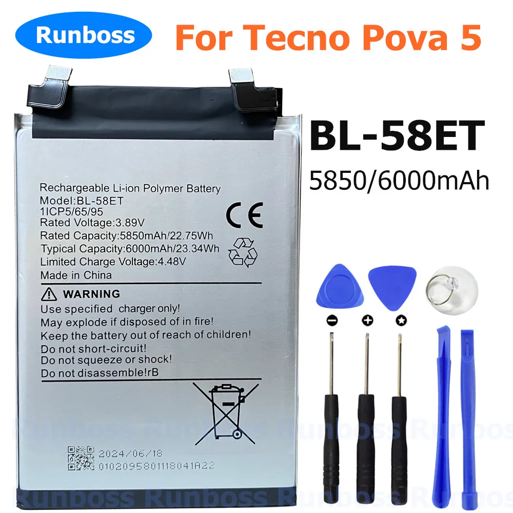 NEW 6000mAh BL-58ET Battery For Tecno Pova 5, LH7n Smart Mobile Phone ...