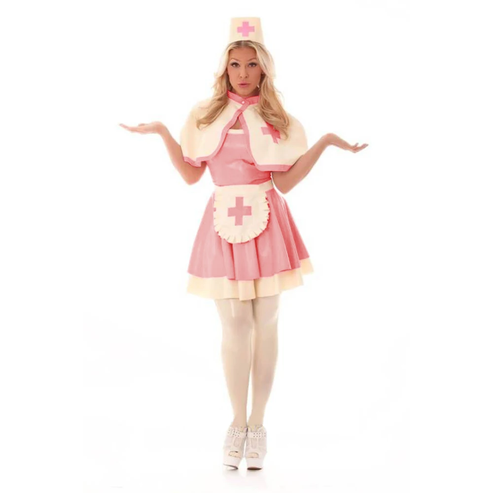 Shiny-PVC-Sexy-Nurse-Uniform-Cosplay-Dress-Contrast-Color-Tube-Skater ...