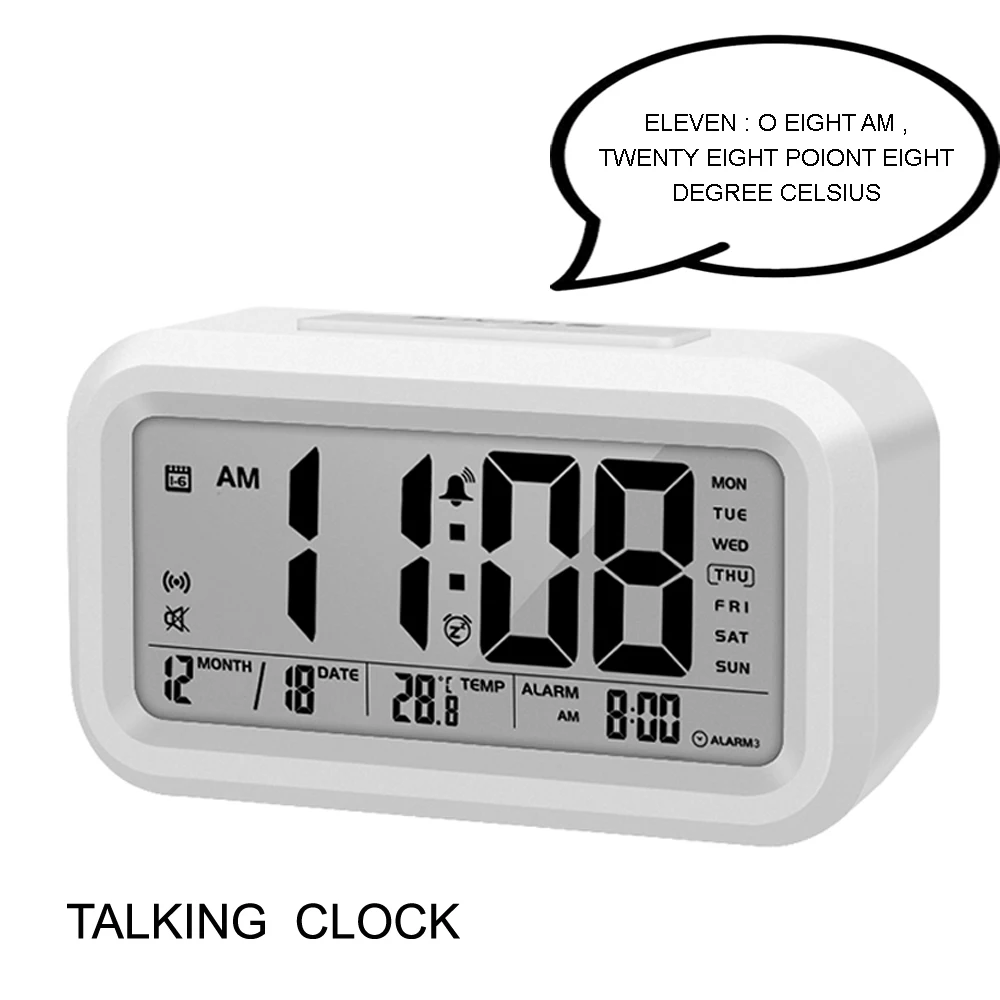 English Talking Speaking Clock Digital Bedroom Wake Up Alarm Clock With ...