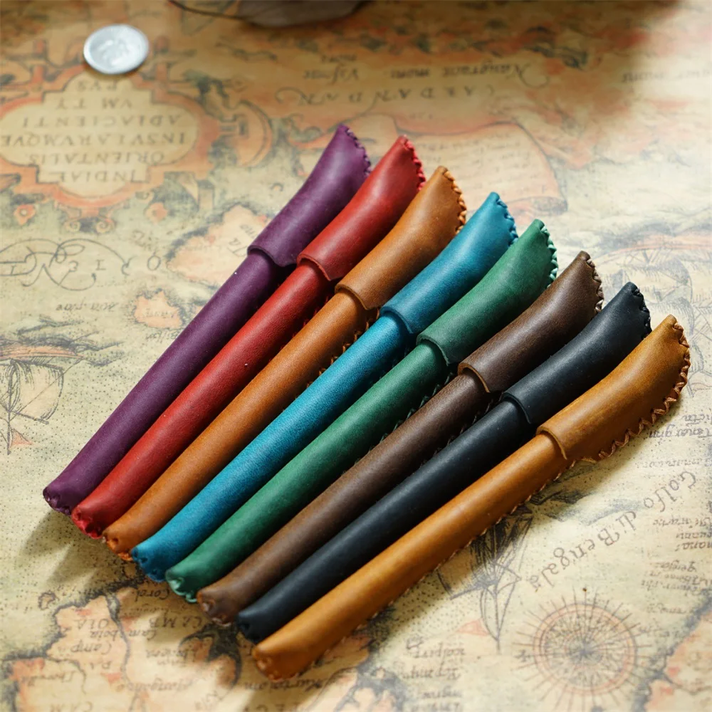 Genuine-Leather-Gel-Pen-Cover-Refillable-Handmade-Pen-Protect-School ...
