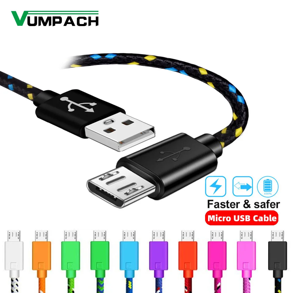 Vumpach Nylon Braided Micro Usb Cable 1m/2m/3m Data Sync Usb Charger Cable For Samsung Htc Lg ...