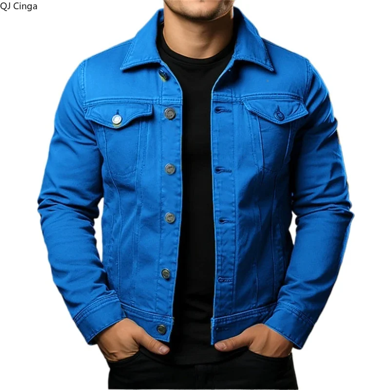 Blue Men's Long-Sleeve Denim Jacket, Fashionable Casual Outerwear ...