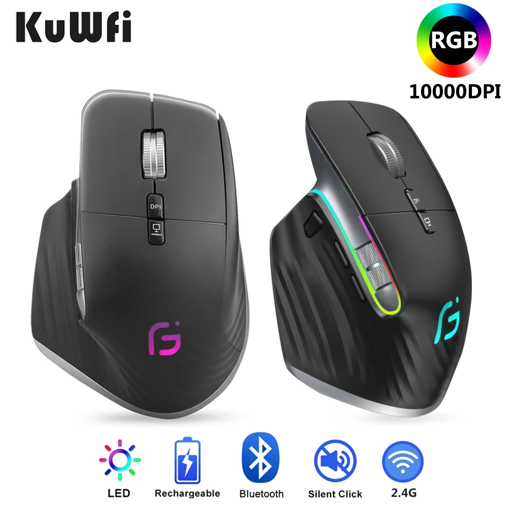 Wireless Mouse Bluetooth RGB Rechargeable Mouse USB Mute LED Backlight ...