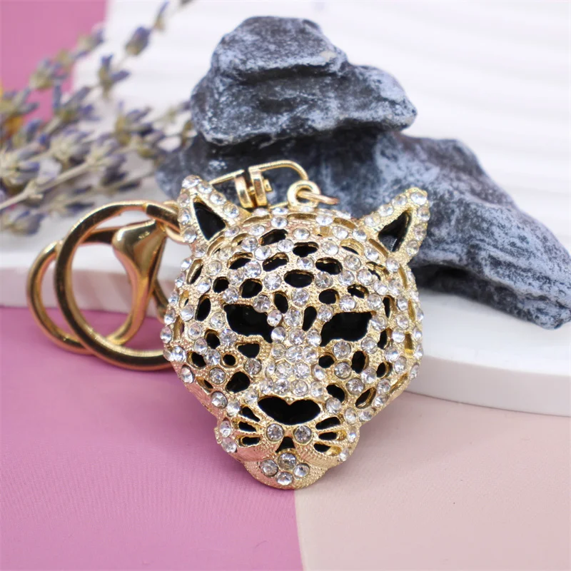 Cute Golden Leopard Head Keychain for Women Men Car Pendant Bijoux ...