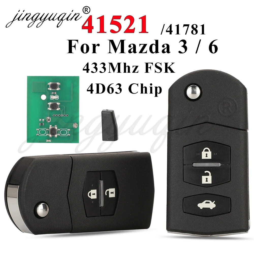 jingyuqin 41521 2/3Buttons Flip Remote Car Key 433MHZ 4D63 Chip For ...