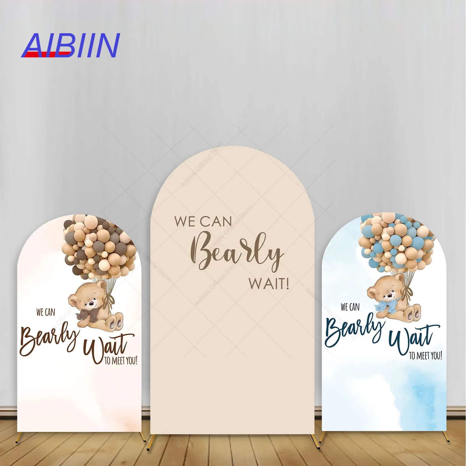 We Can Bearly Wait Arch Backdrop Cover Cute Bear Balloons Watercolor ...