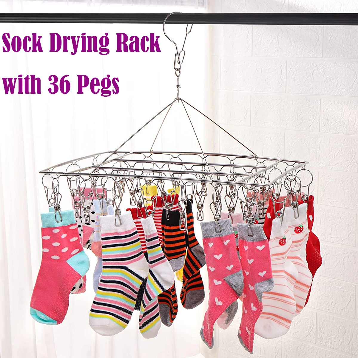 Sock-Drying-Rack-with-36-Pegs-Wind-proof-Laundry-Drip-Hanger-Stainless ...