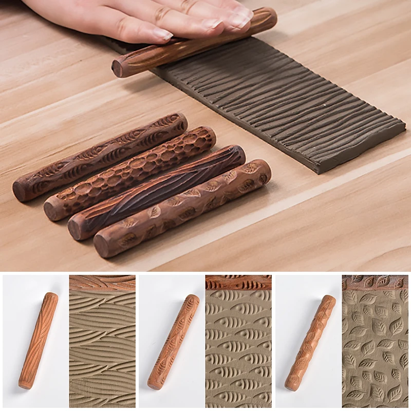 Ceramic Tool Wood Carving Pottery Wood Texture Mud Roller Embossed Rod ...