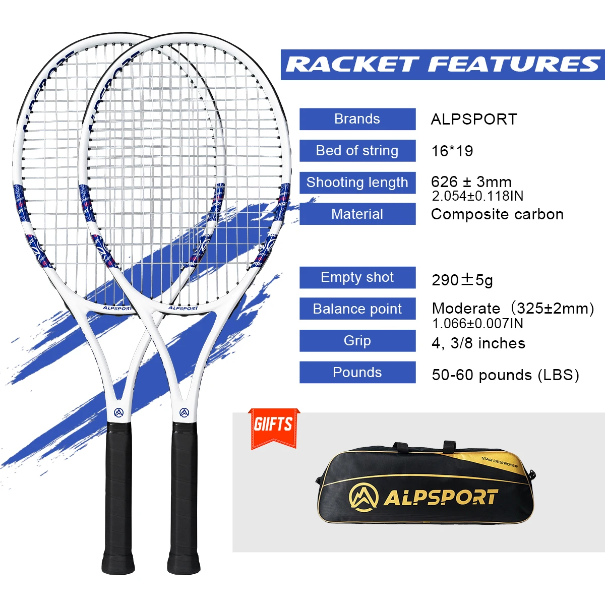 Alpsport-Tennis-Racket-Includes-bag-and-string-12K-high-strength-carbon ...