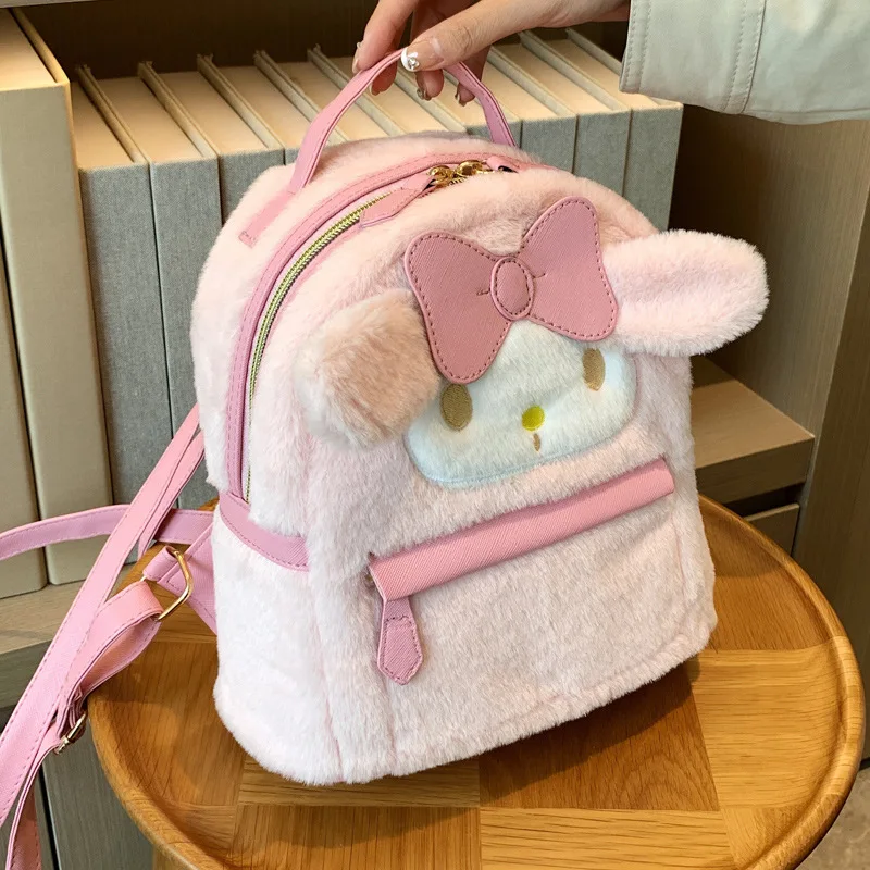 Sanrio Kawaii Students Travel Fluff Backpack Cute Cartoon Furry Girls ...