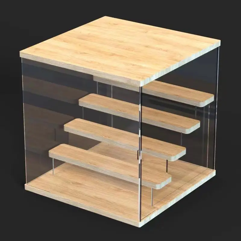Transparent-Acrylic-Figure-Display-Cabinet-With-Solid-Wood-Step-Stand ...