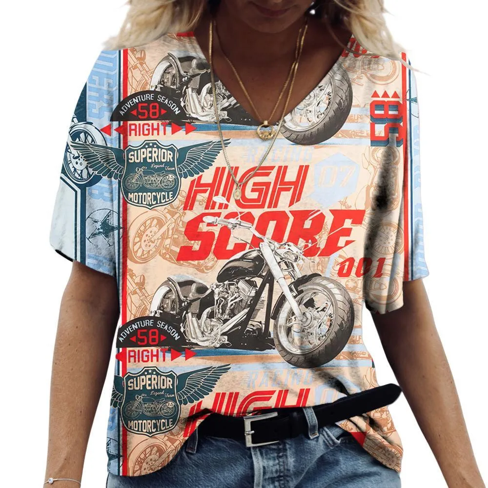 Vintage-Women-s-T-shirt-US-Route-66-Print-Shirt-V-Neck-Pullover ...