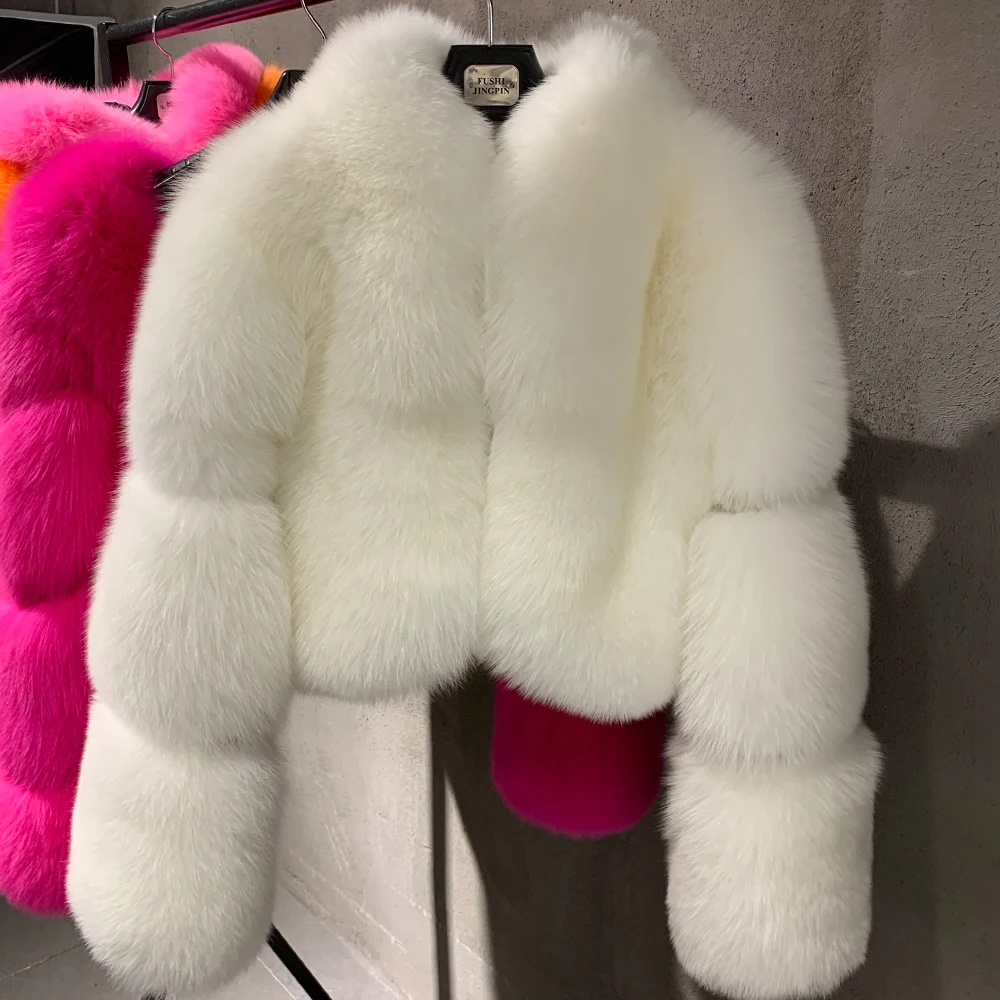 Fur White Women Real Fox Fur Cropped Jackets Winter Warm Natural Fur ...
