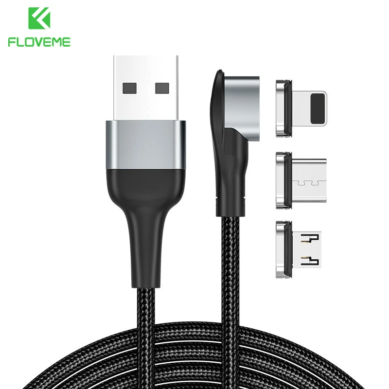 FLOVEME 3 in 1 Elbow Magnetic USB Cable For iPhone 14 13 Type C Fast ...