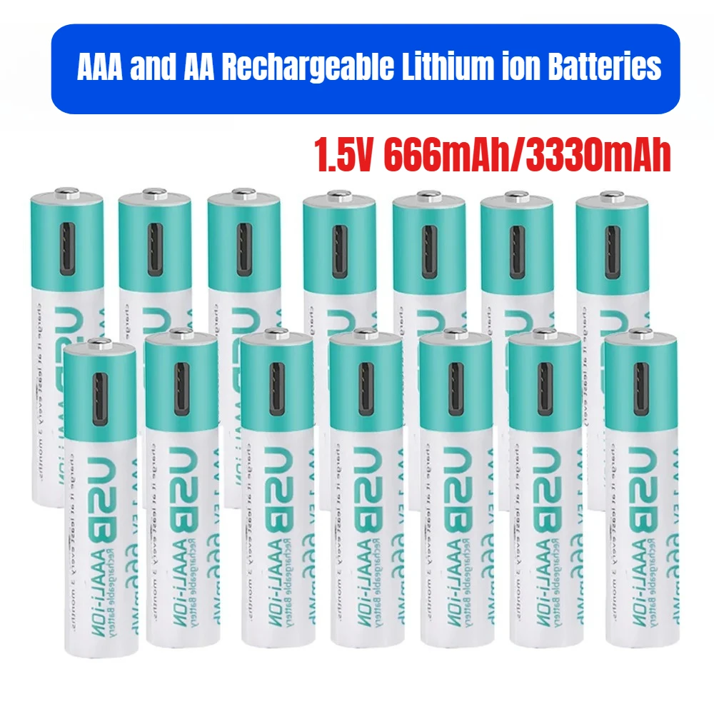 USB 1.5V AAA and AA Rechargeable Lithium ion Batteries 1.5V 3330mAh aa ...