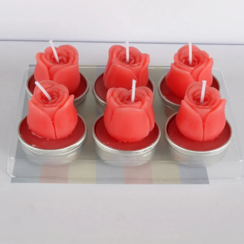 6PCS Romantic Red Proposal Candles Smoke-Free Safe Tealight Wax Rose ...