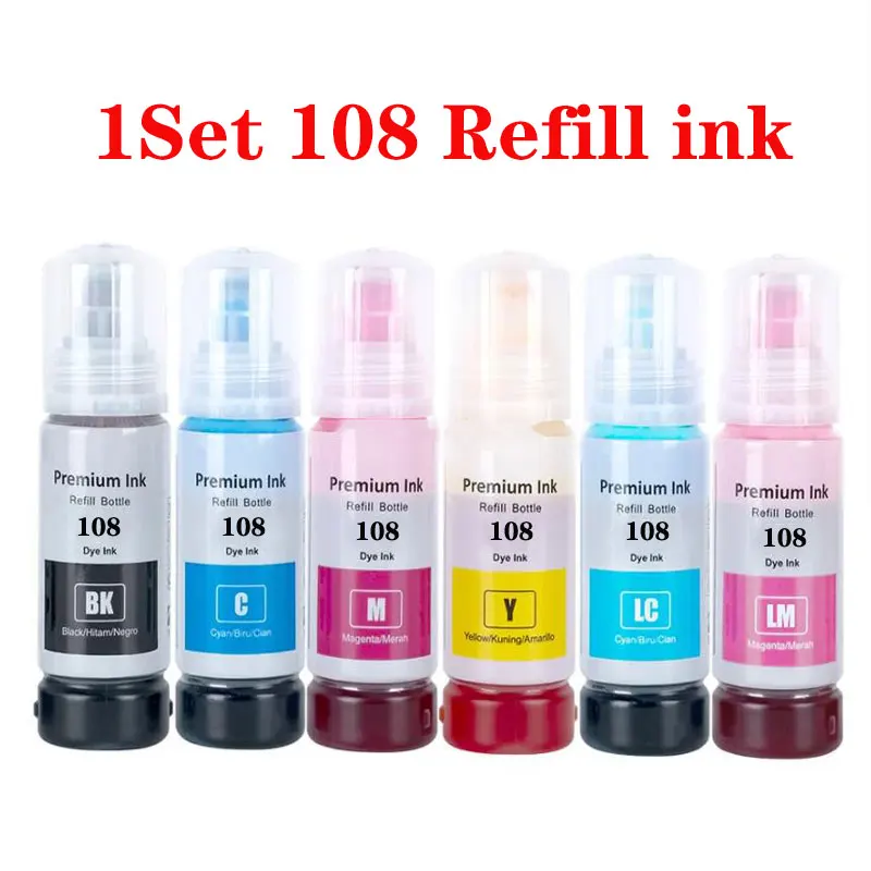1Set-ink-For-Epson-108-ink-Compatible-Color-Water-Based-Bottle-Refill ...