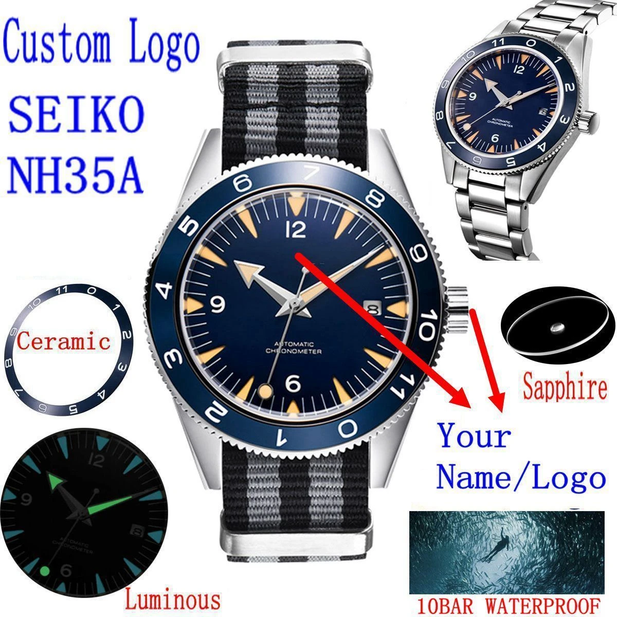 Nh35 Automatic Luxury Brand Military Men Watch Sapphire Crystal ...