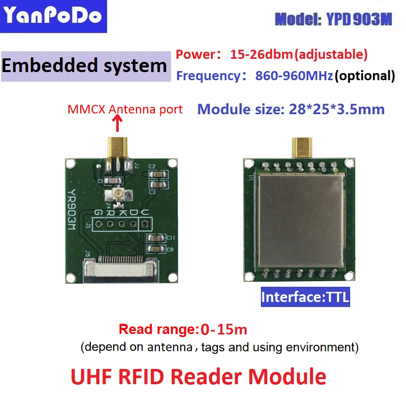 Yanpodo long range 10cm-8m UHF RFID module TTL RFID reader USB/RS232/TCP IP Mini Embedded 865 ...