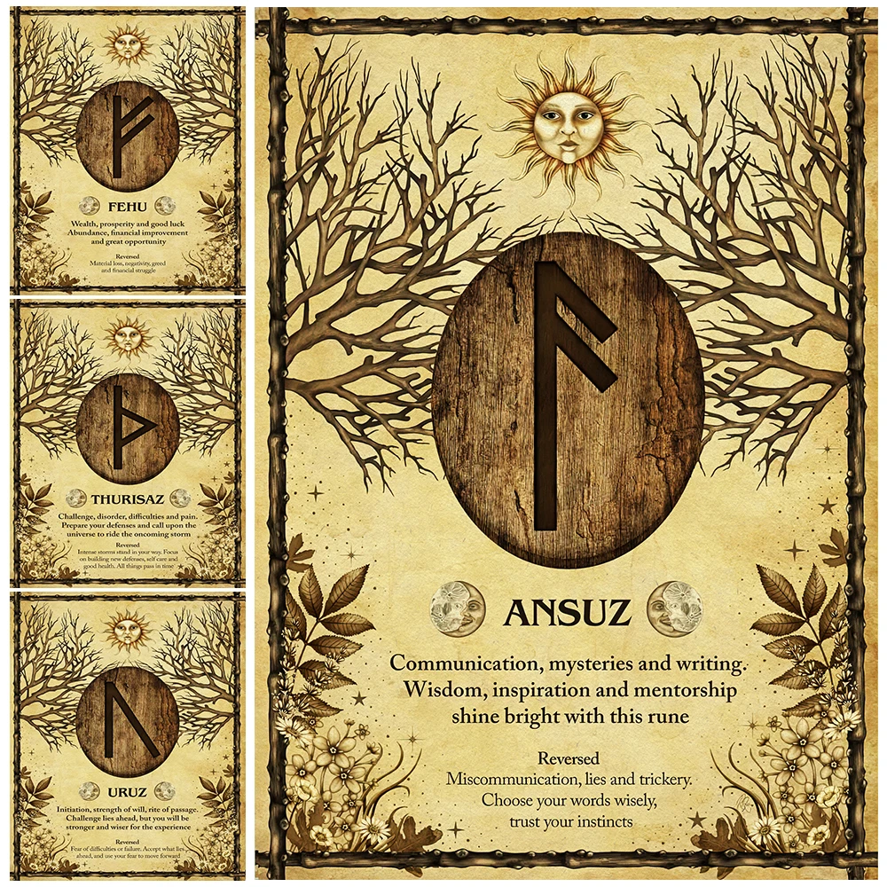 Runes-Pagan-Witch-Vintage-Wall-Art-Canvas-Painting-Wild-Nature-Norse ...
