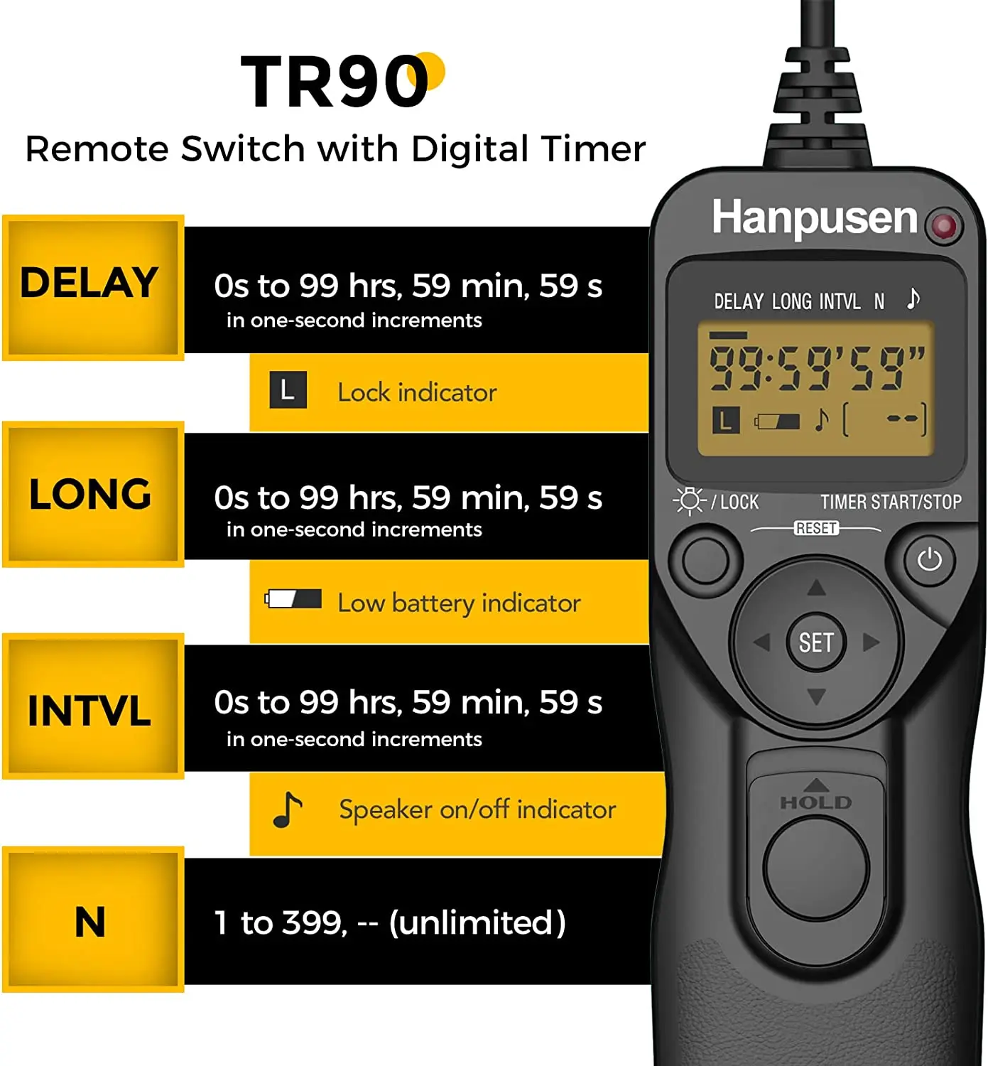 Hanpusen TR90 Camera Time Lapse Intervalometer LCD Timer Remote For ...
