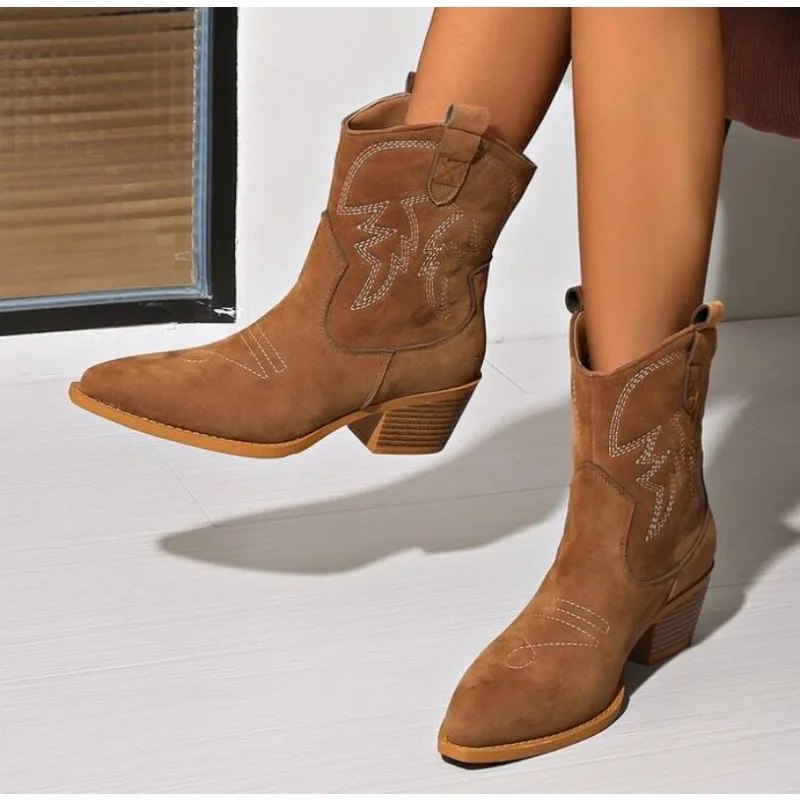 Botas-bordadas-de-cuero-Natural-para-mujer-zapatos-hechos-a-mano-Punta ...