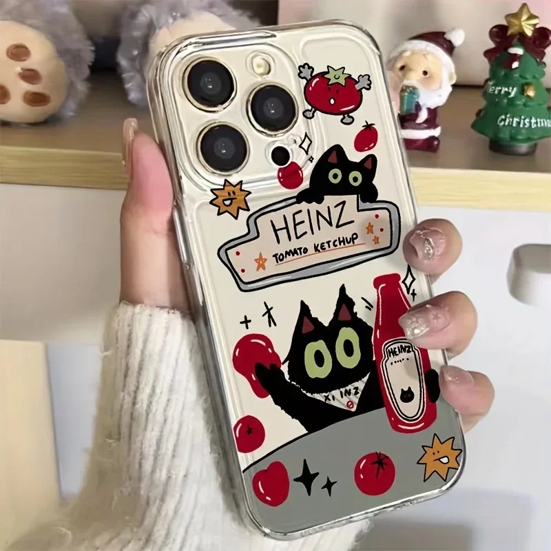Tomato Sauce Black Cat Phone Case for Samsung S25 S24 S23 S22 S21 S20 ...
