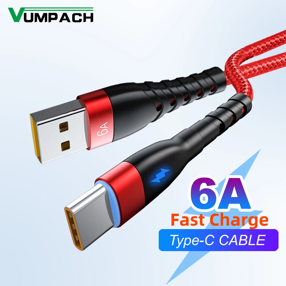 USB Type C Cable 6A For Huawei super Fast P30 P40 Pro Charging Wire USB ...