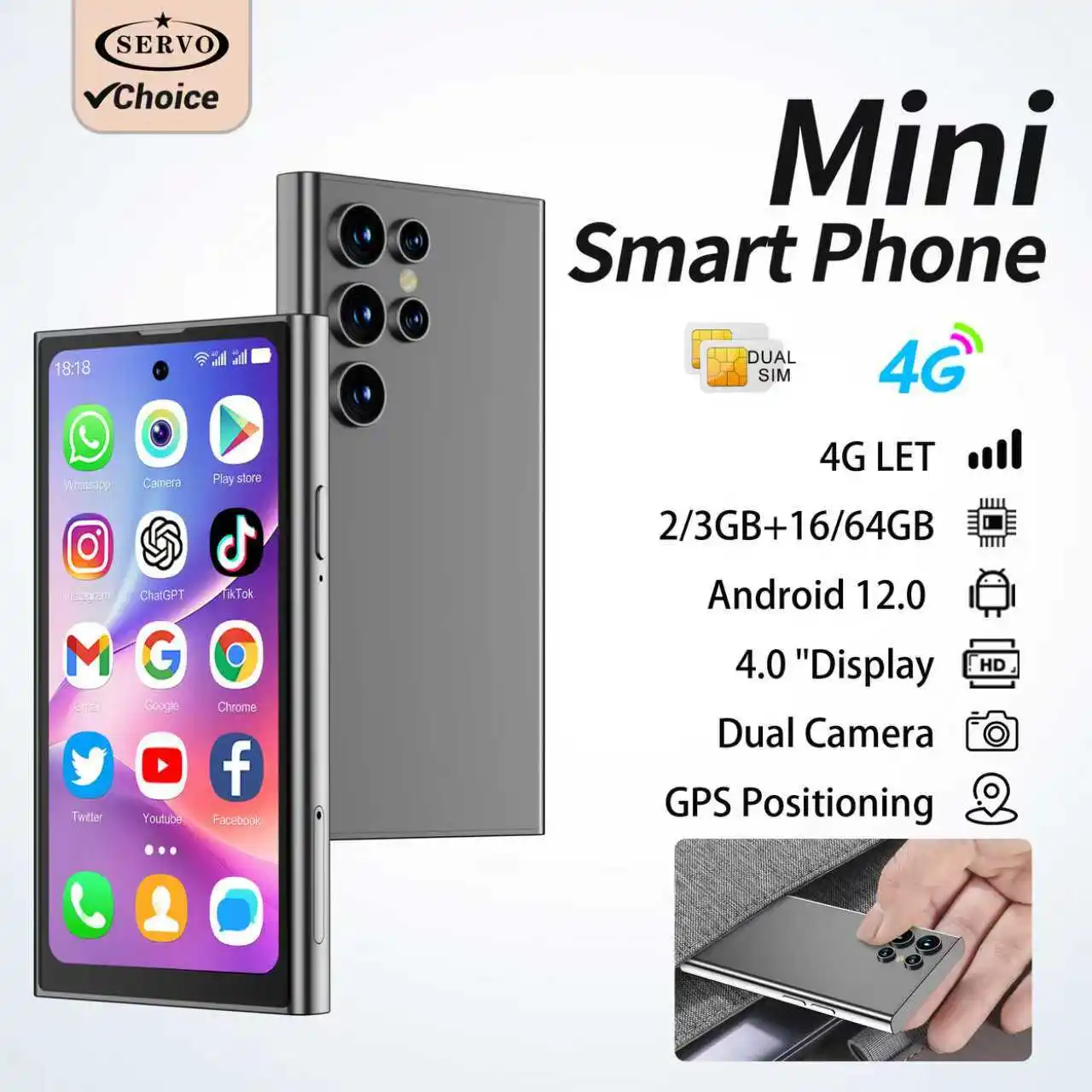 SERVO S27 Mini 4G LTE Android Small Smartphone 3+64GB Play Store WiFi ...