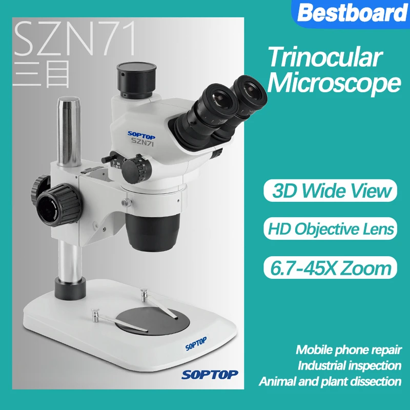 Soptop-microscopio estéreo Trinocular SZN71, Zoom continuo 6,7-45X para ...