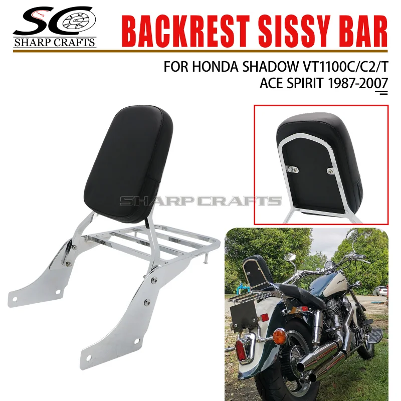 Motorcycle-Shadow-VT1100-Backrest-Sissy-Bar-w-Luggage-Rack-Pad-For ...