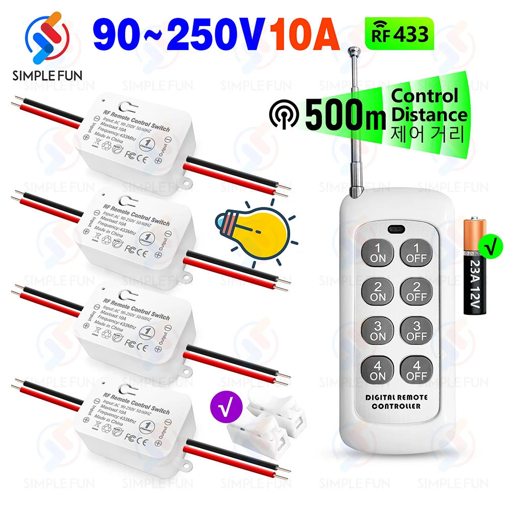 433MHz-Wireless-Remote-Control-Light-Switch-110V-220V-10A-Relay-Module ...