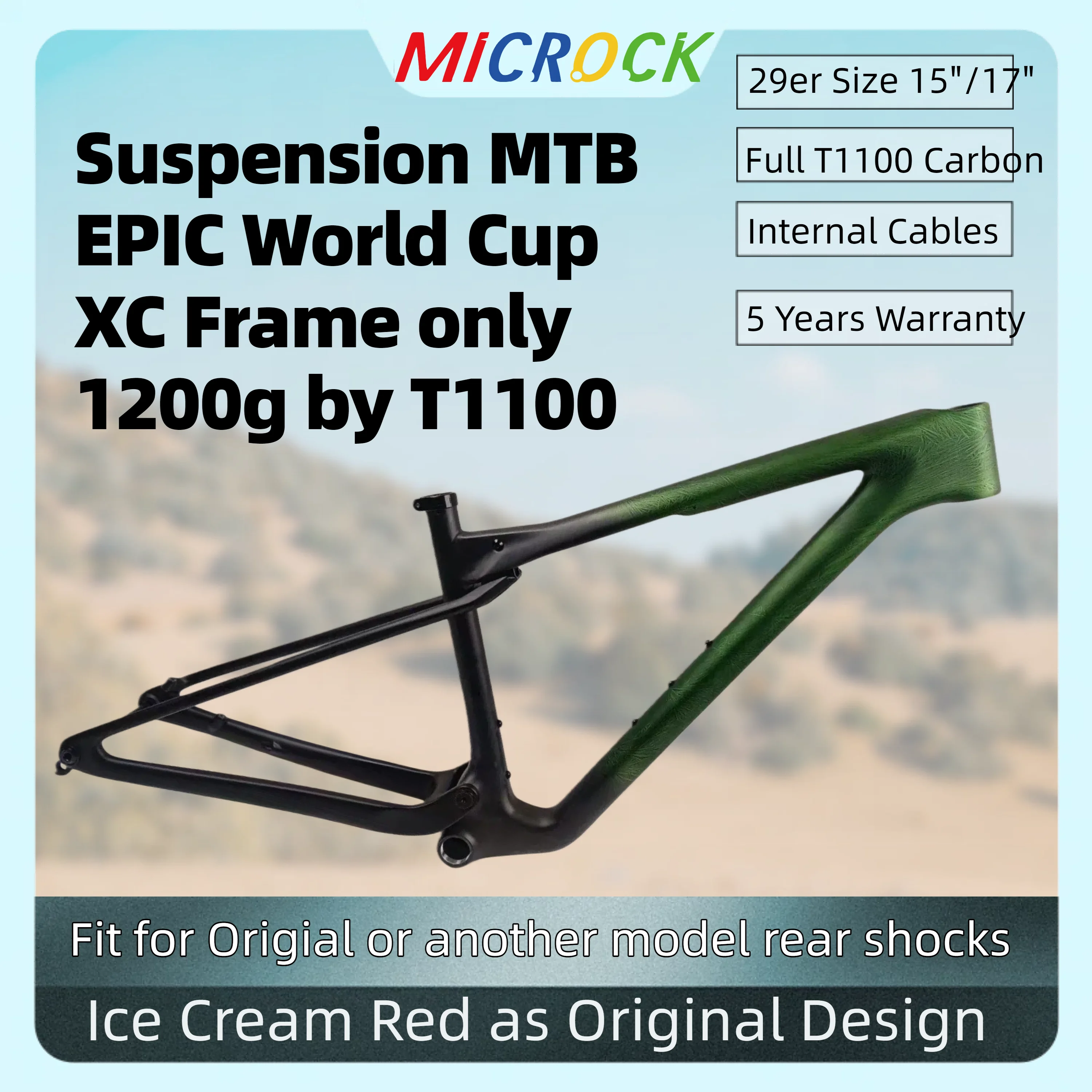 ICECREAM Full T1100 Carbon Fiber Suspension MTB Bike Frame XC 148x12mm ...